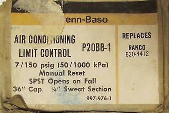 7/150#M/R A/C LIMIT SW,OPEN-LO For Johnson Controls Part# P20BB-1 | HVAC Parts and Accessories ...